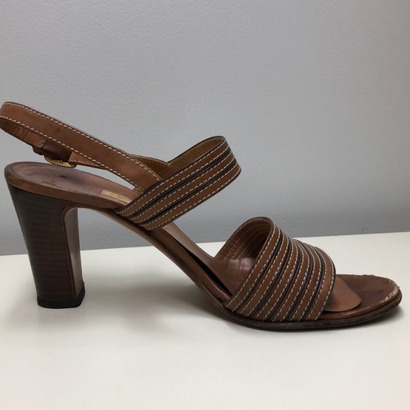 Gucci | Shoes | Gucci Vintage Authentic Leather Stack Heel Sandal ...